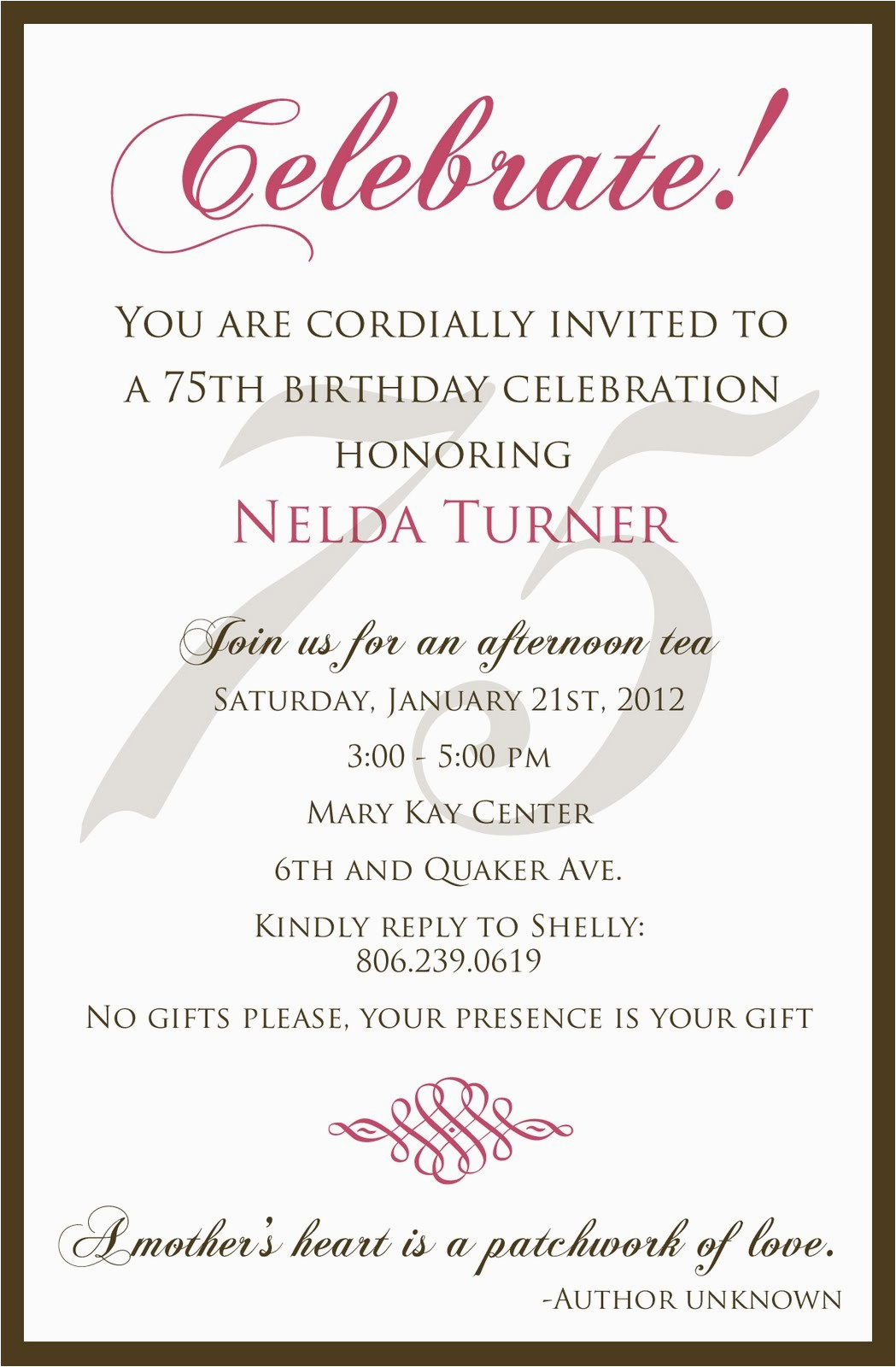 75th Birthday Party Invitation Wording BirthdayBuzz
