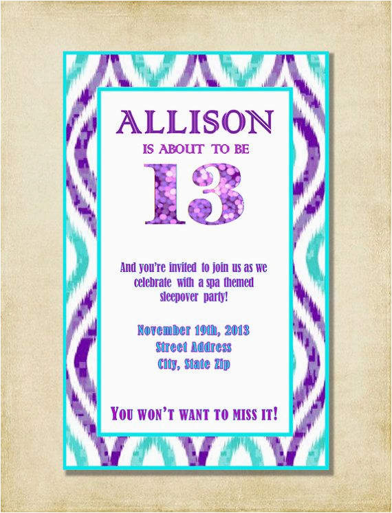9 Year Old Birthday Invitation Wording Girl 13th Birthday Party 