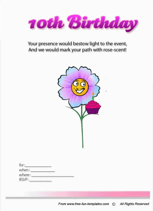 Birthday Invitation For 10 Years Old Girl Free 10 Year Old Girls