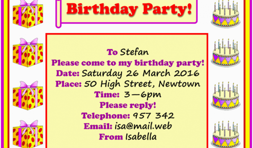 How To Write Invitation Card For Birthday Party Birthday Party
